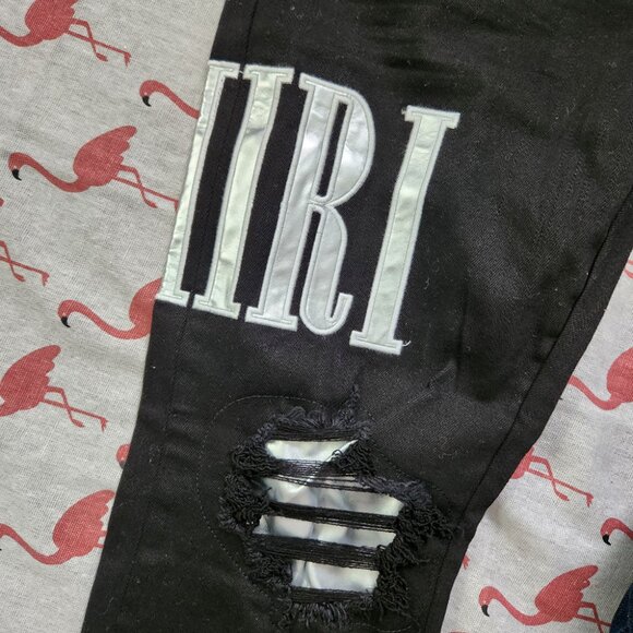 AMIRI | Pants | Amiri Silver Patchwork Letter Logo Slim Fit Ripped ...